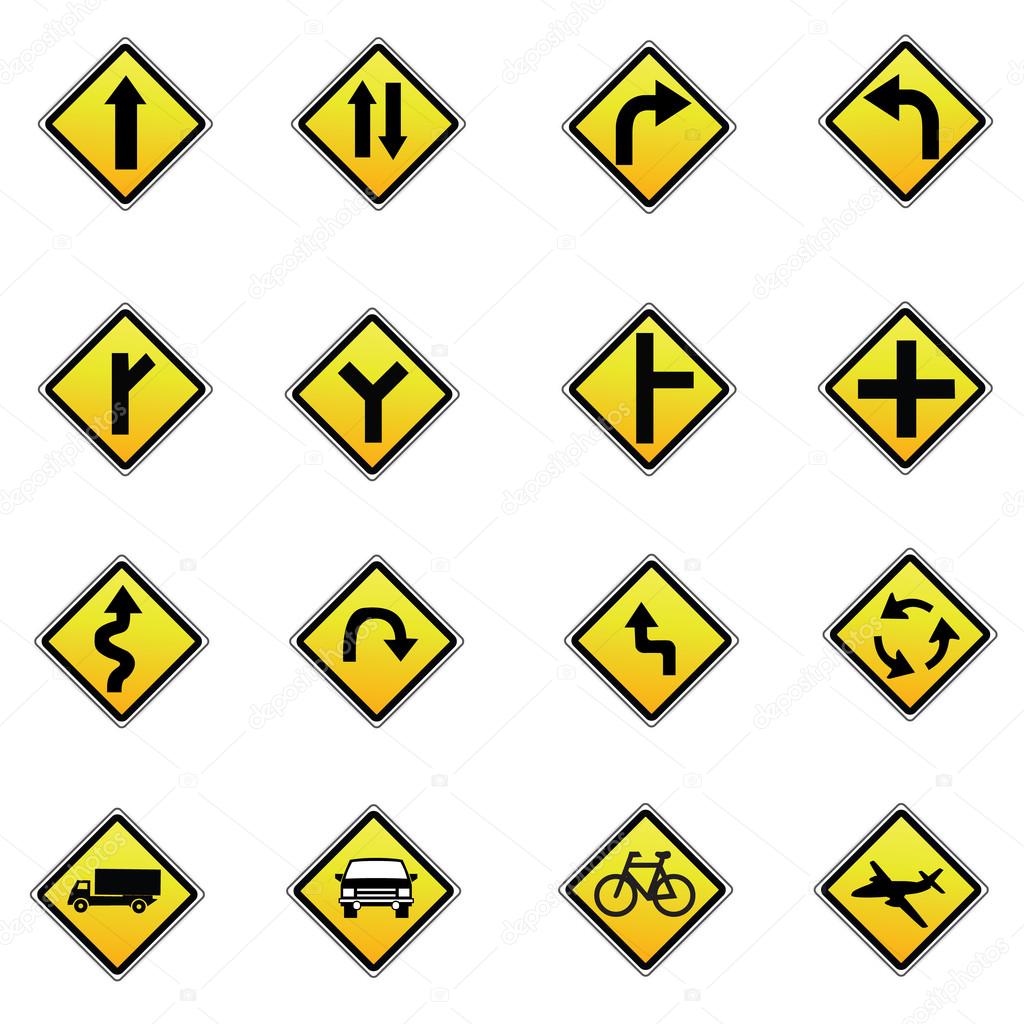 se ales de tr fico amarillo, vector de se ales de tr fico conjunto sobre fondo blanco 2024