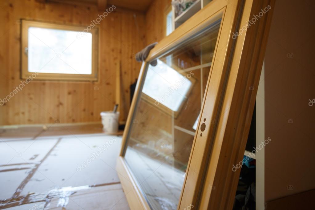 New efficient wooden window prepared for installation — Stock Photo ...