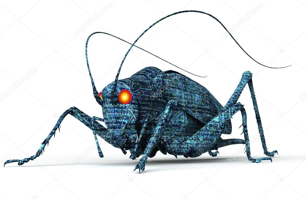 Digital safety concept computer bug isolated on white, 3D illust ...