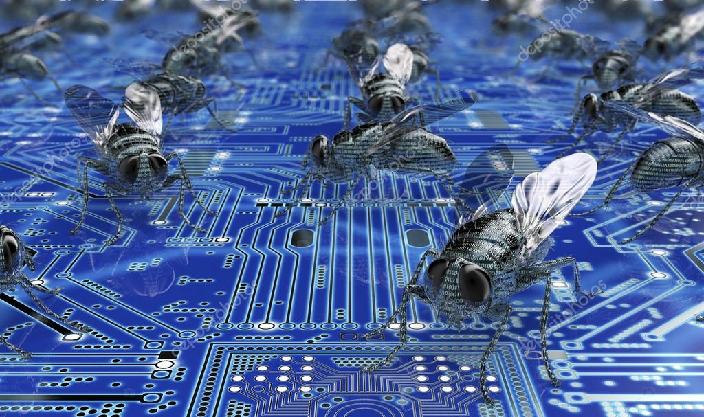 Digital safety concept computer bug in electronic environment, Stock ...