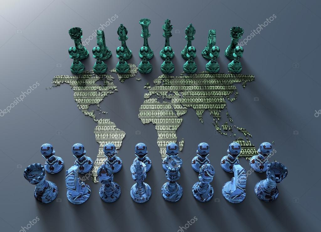 Digital world map chess board with chess play — Stock Photo © the ...