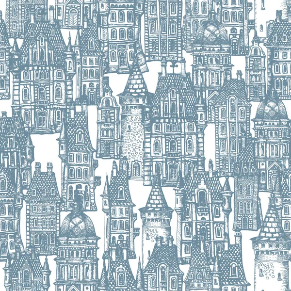 Seamless pattern of fantasy landscape. Fairy tale castle, old medieval ...