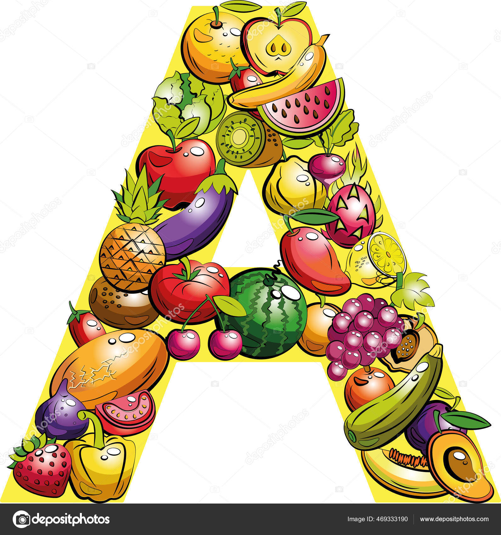 Letter Fruit Letters Collage Colored Fruits Vegetables Letter Alphabet ...