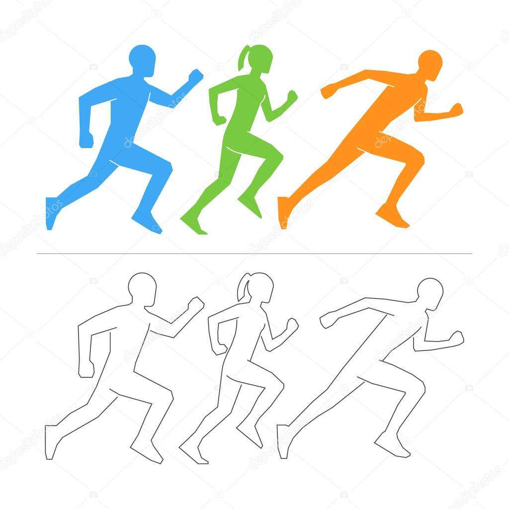 Vector siluetas corredores. Icono y símbolo en ejecución . Stock Vector ...