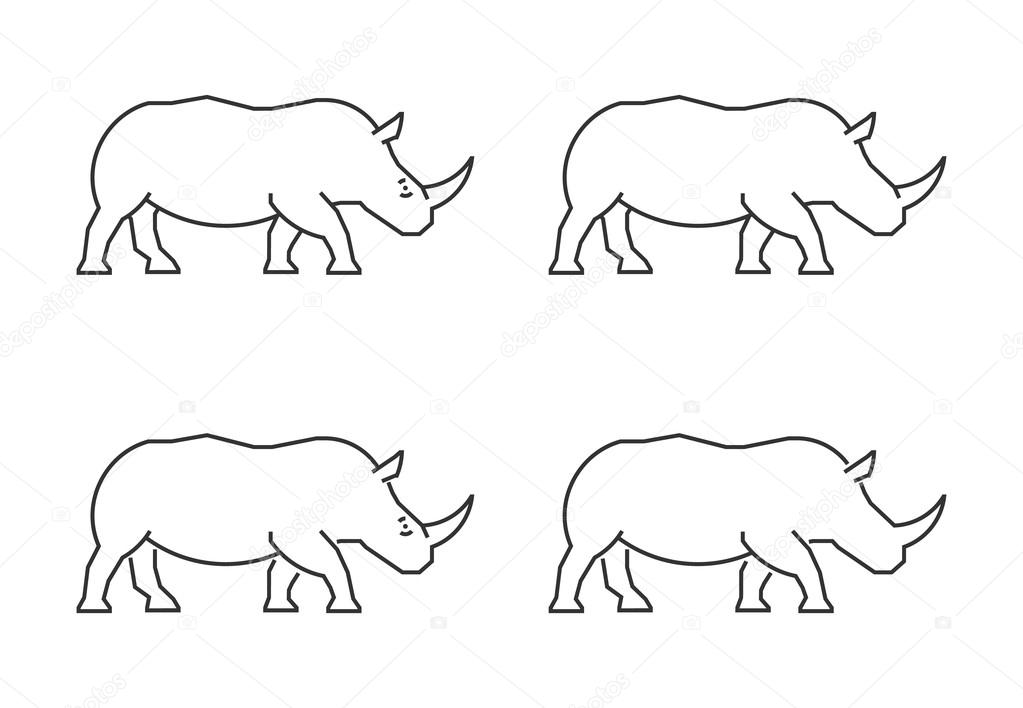 Vector outline rhino. Line silhouette rhinoceros. Stock Vector Image by ...