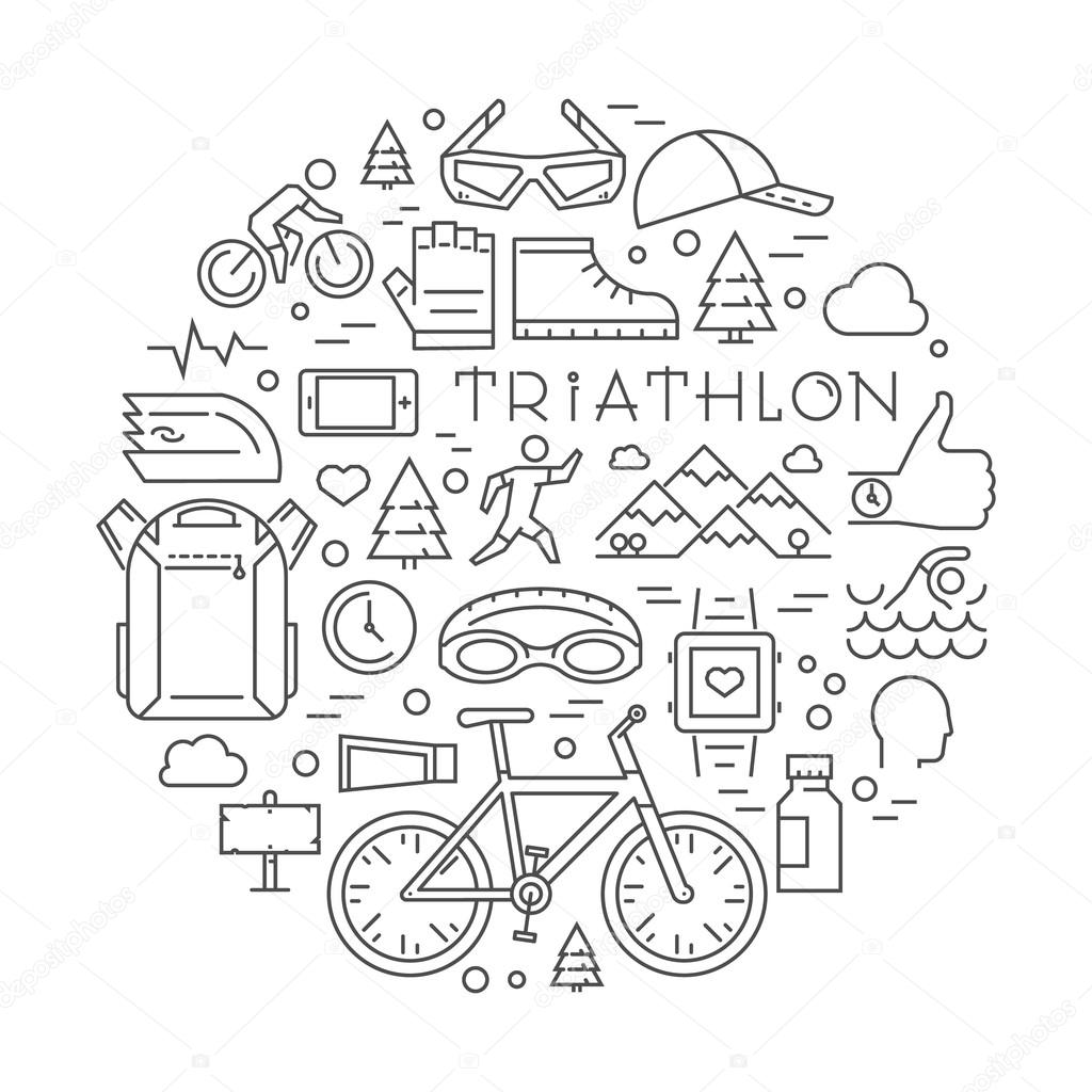 Line triathlon logo and icons. Vector sport label and badge for Stock ...