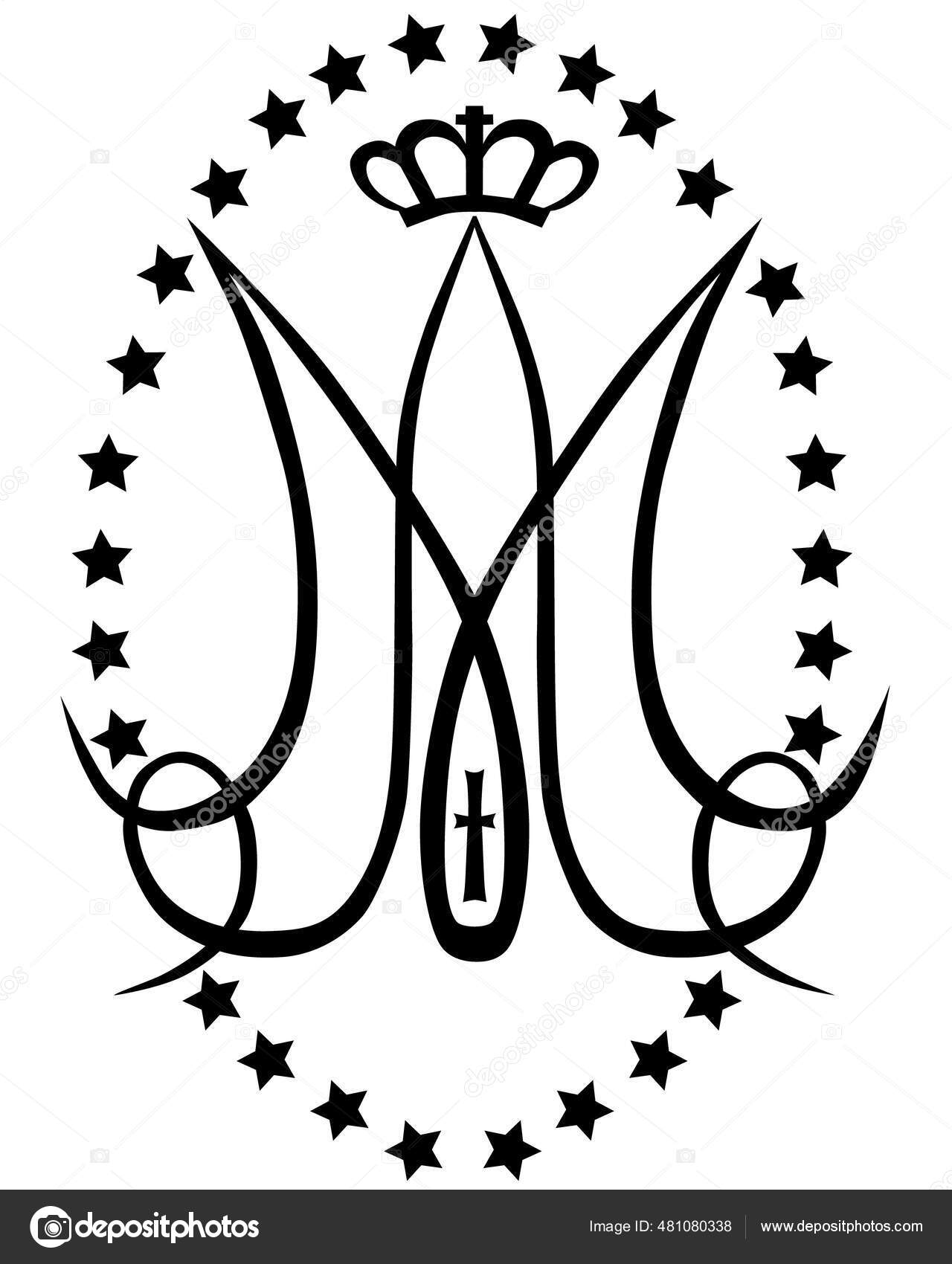 Ave María Monograma Santísima Virgen María Con Corona Cruz Estrellas ...