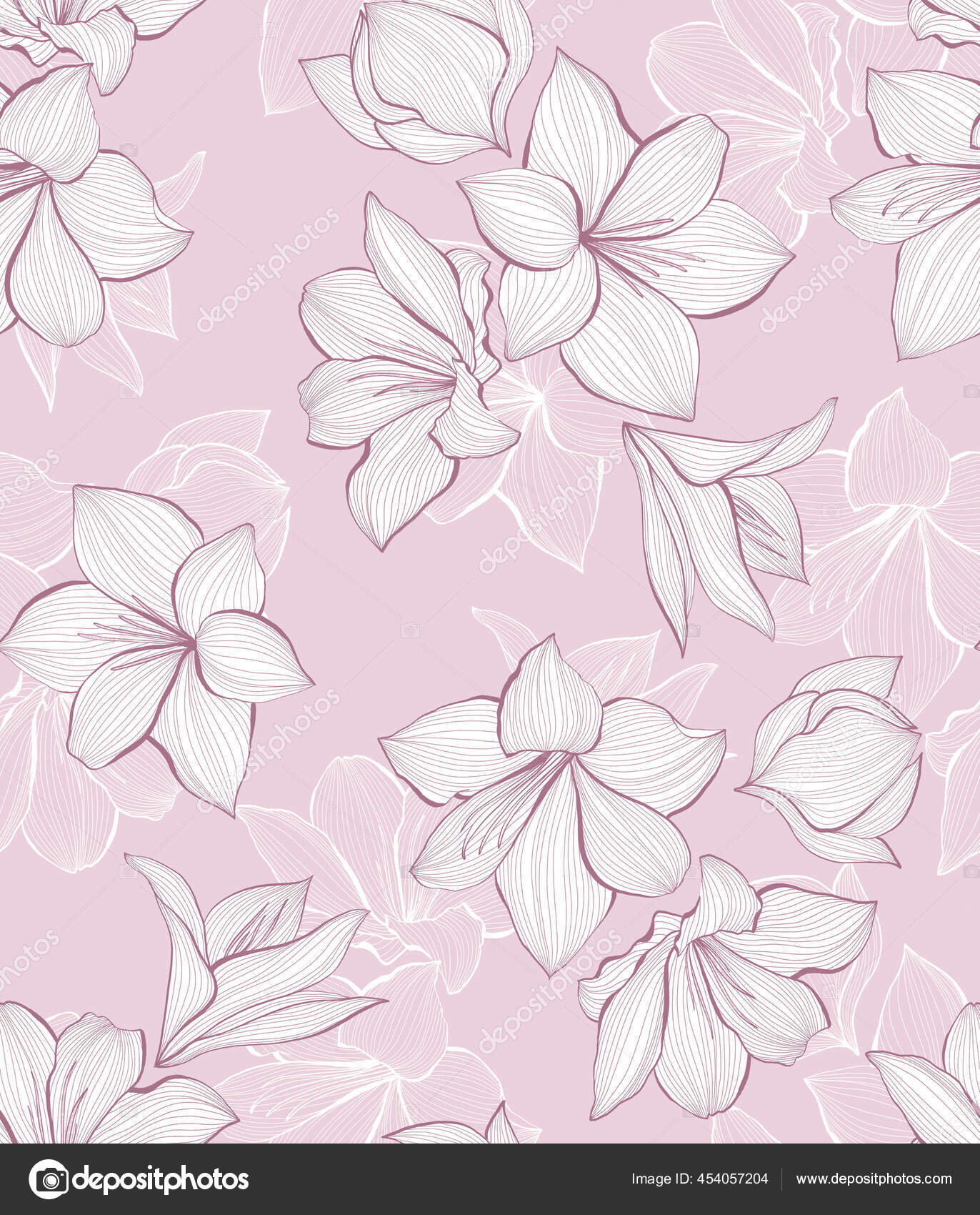 Seamless Digital Created Lilies Pattern Pink Flowers Pattern ...