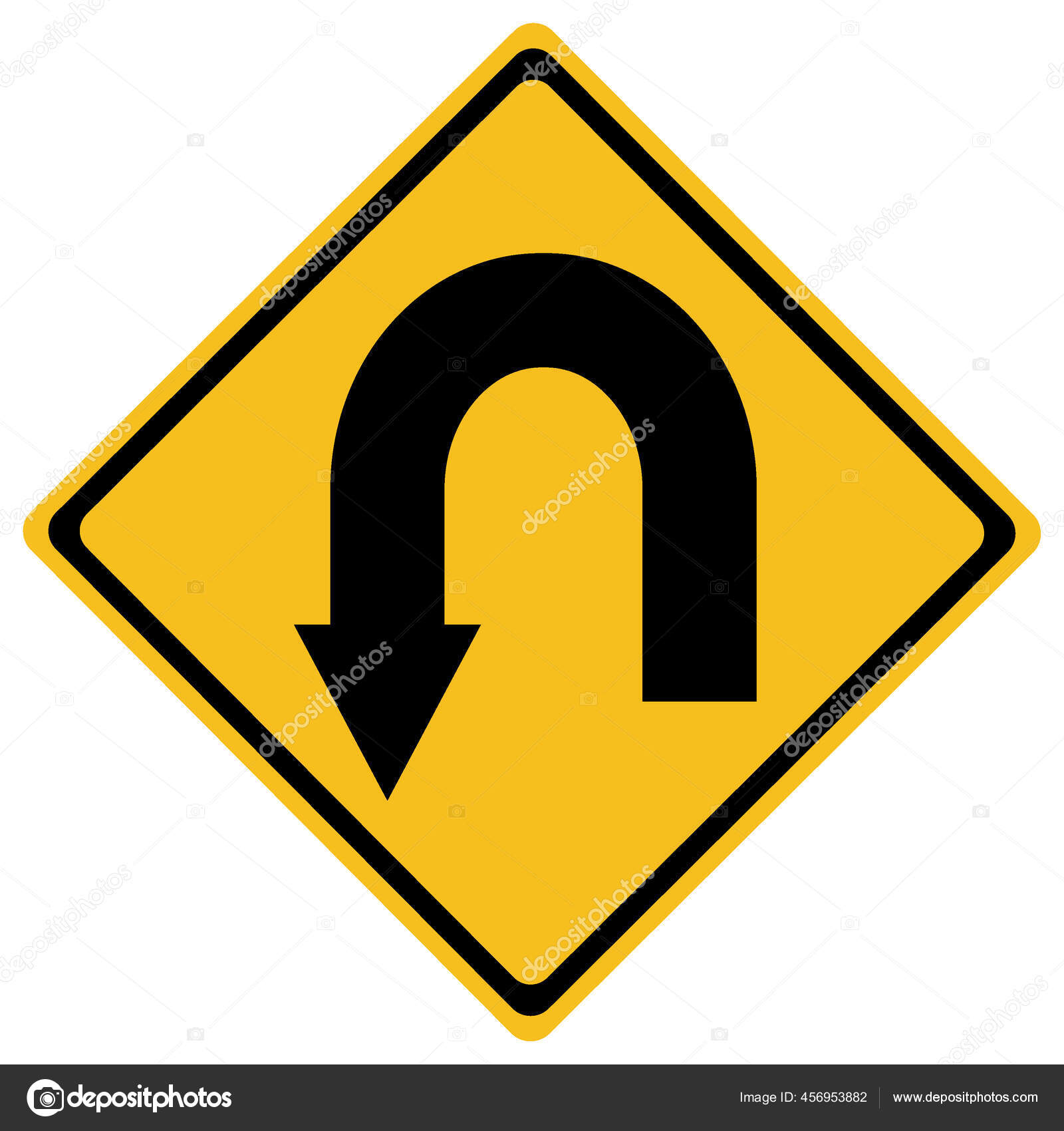 Turn Roadsign Yellow Road Sign Turn Symbol Isolated White Background ...