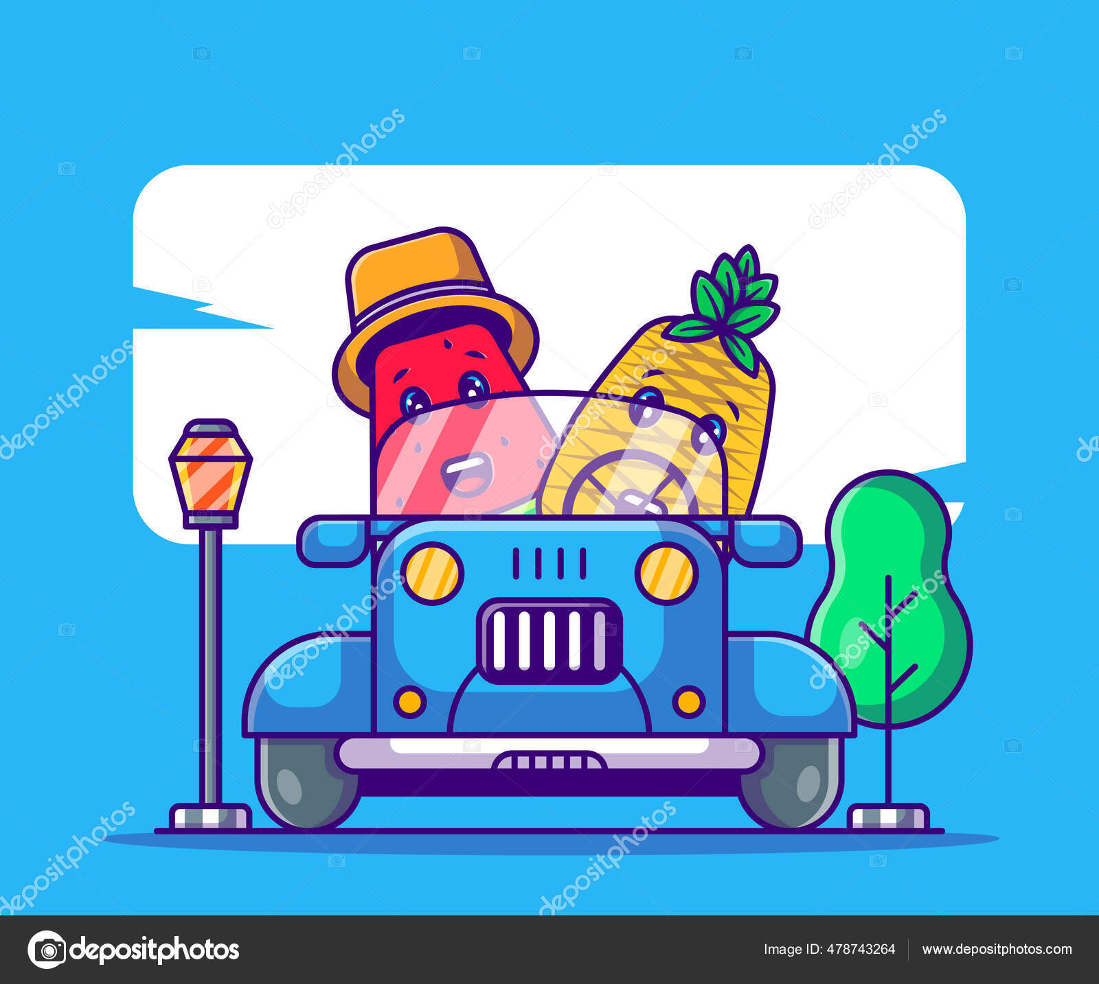 Cute Watermelon Pineapple Car Vector Cartoon Illustrations Vector de ...