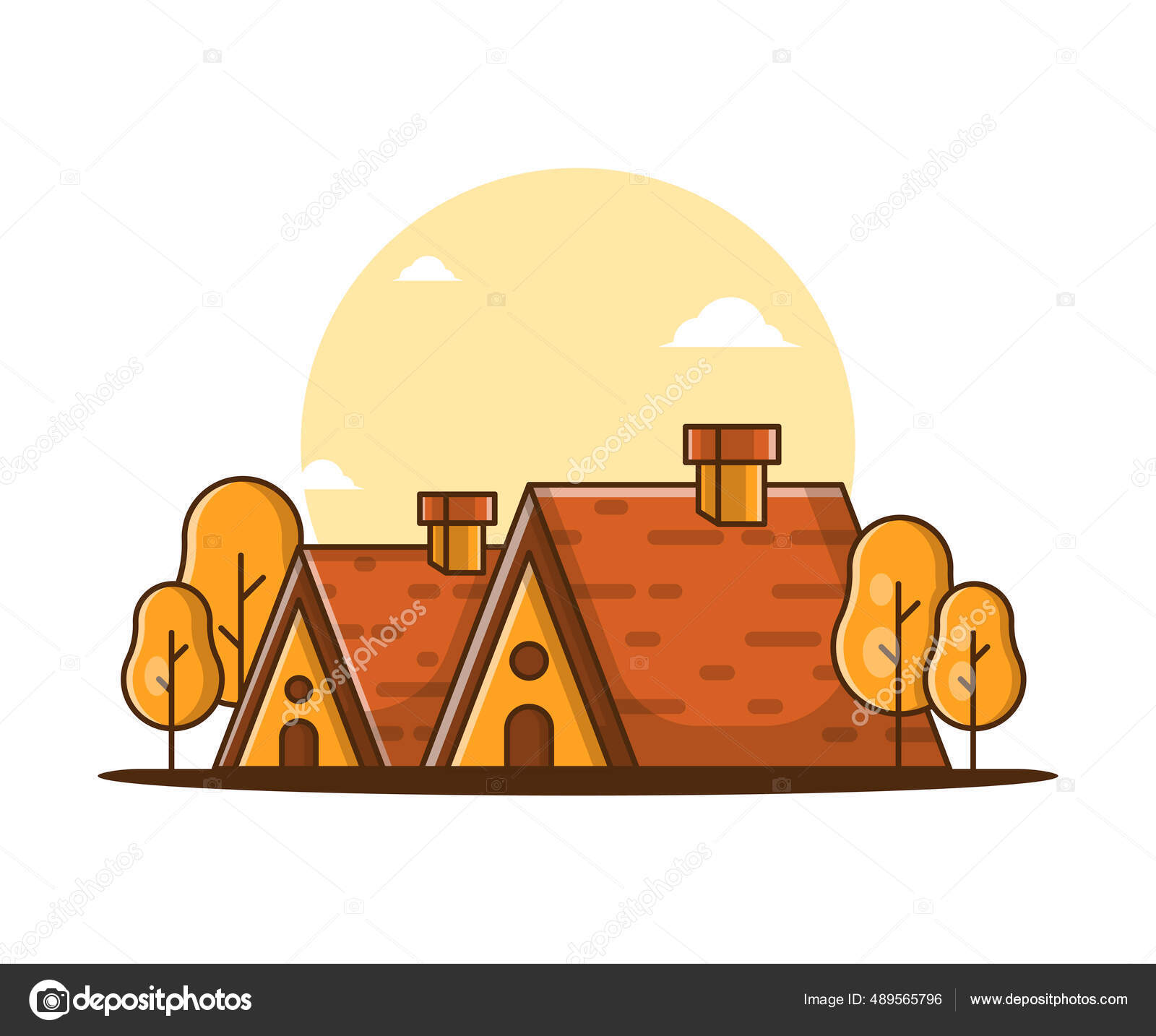 Vector Cartoon Illustrations Autumn House Autumn Icon Concept Stock ...