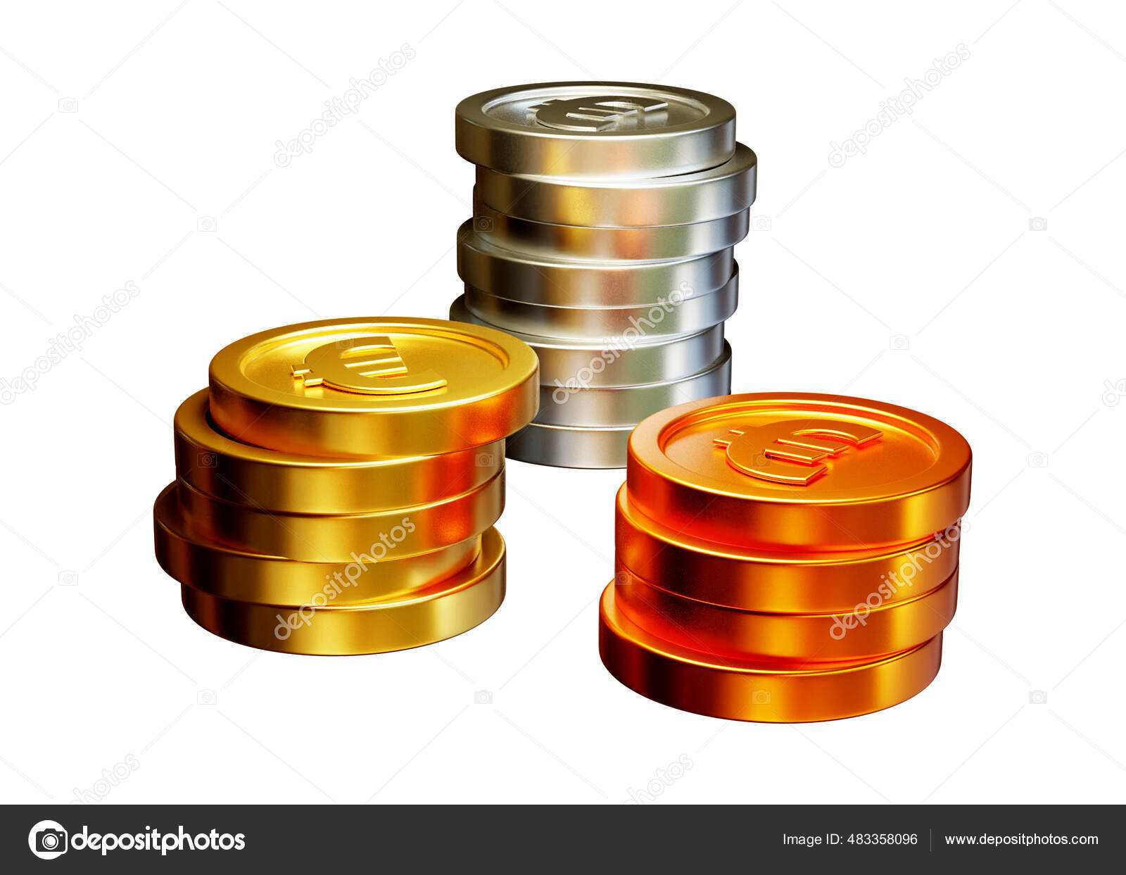 Stack Euro Coin Rendering Isolated White Background — Stock Photo ...