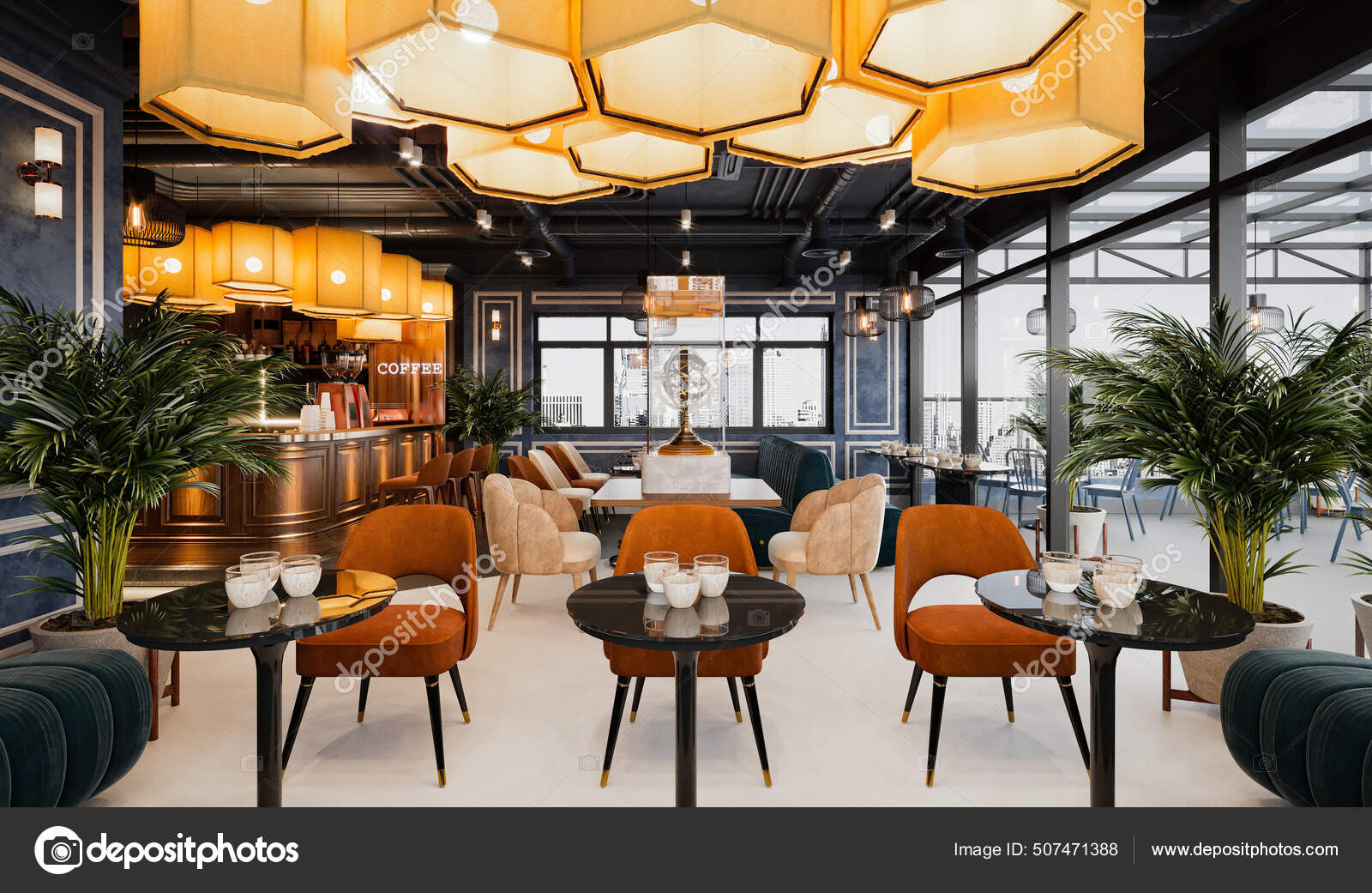 Render Cafe Restaurant Bar Stock Photo by ©furkantellioglu 507471388