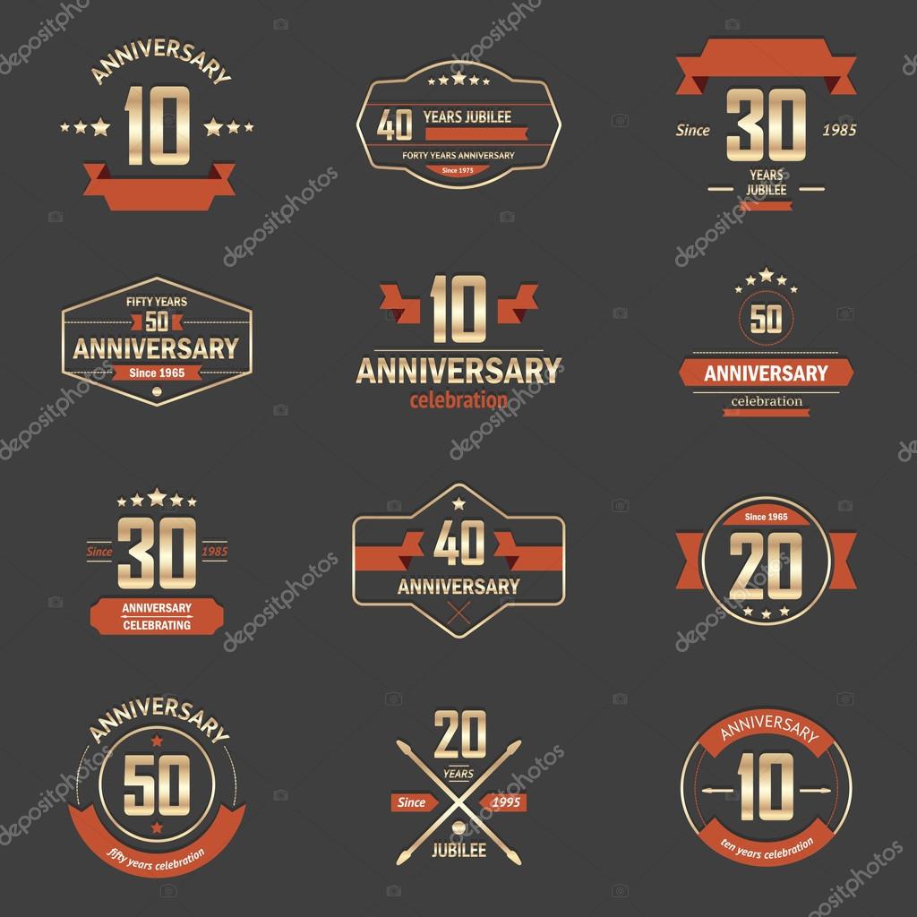 Conjunto vectorial de signos de aniversario, símbolos. Colección de ...