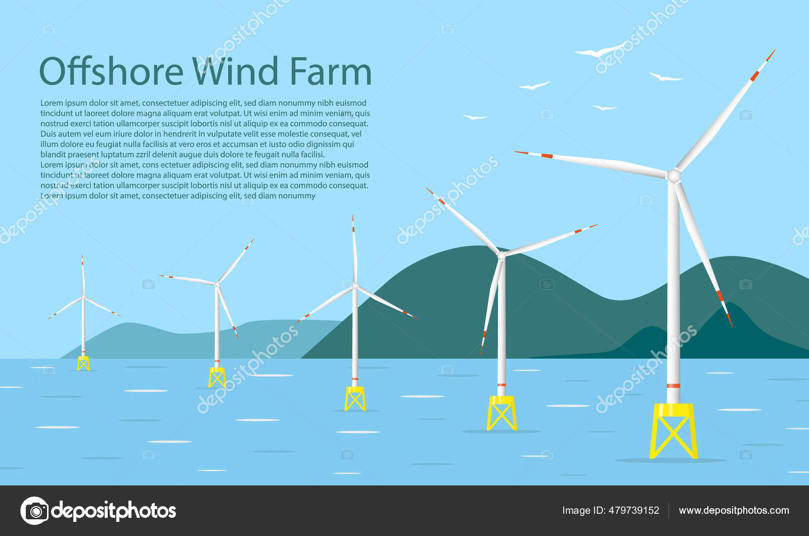 Windmills in the sea. Banner template. Stock Vector Image by ...