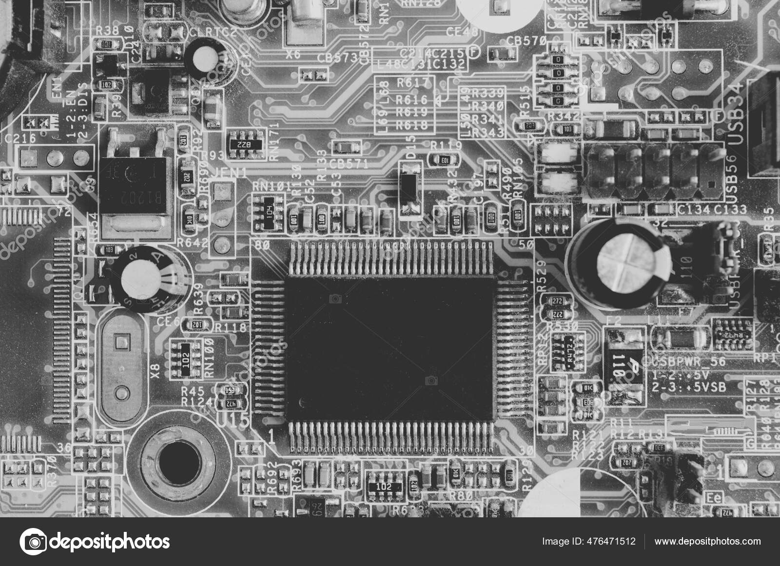 Chip Computer's Motherboard Tracks Chips Diodes Transistors Capacitors ...