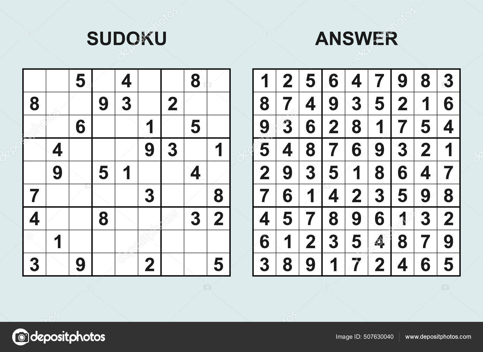 Vector Sudoku Answer 452 Puzzle Game Numbers Stock Vector by ©Khaladok 507630040