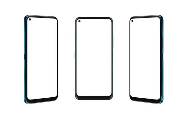 Multiple smart phones with x curved screen in front, left and right ...