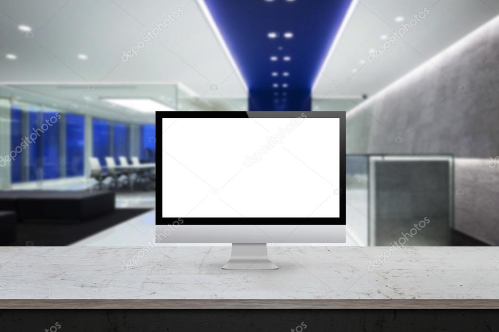 Computer monitor on the desk office interior in the background display ...