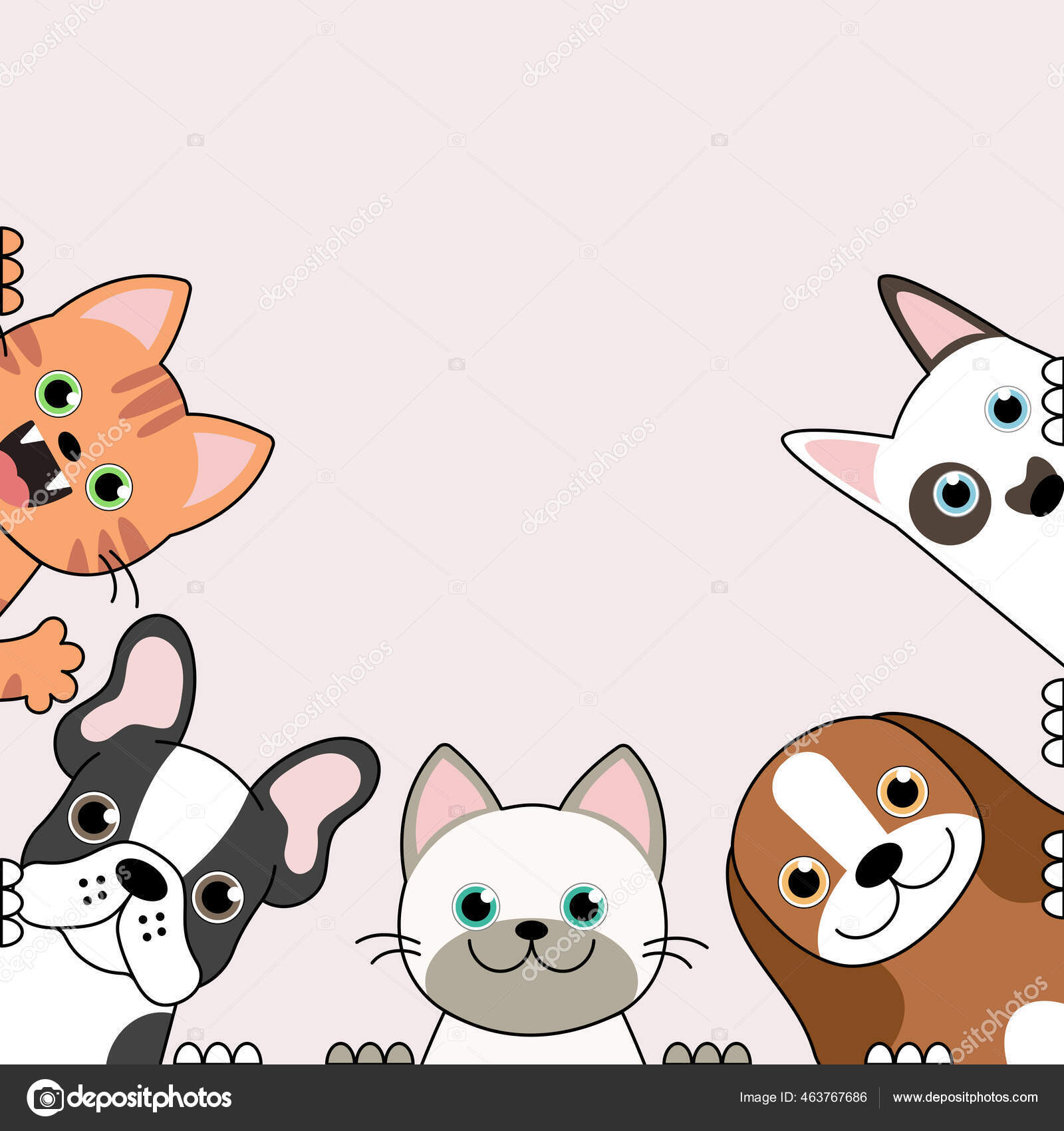 Vector Illustration Funny Cartoon Dogs Cute Cats Best Friends Vector ...