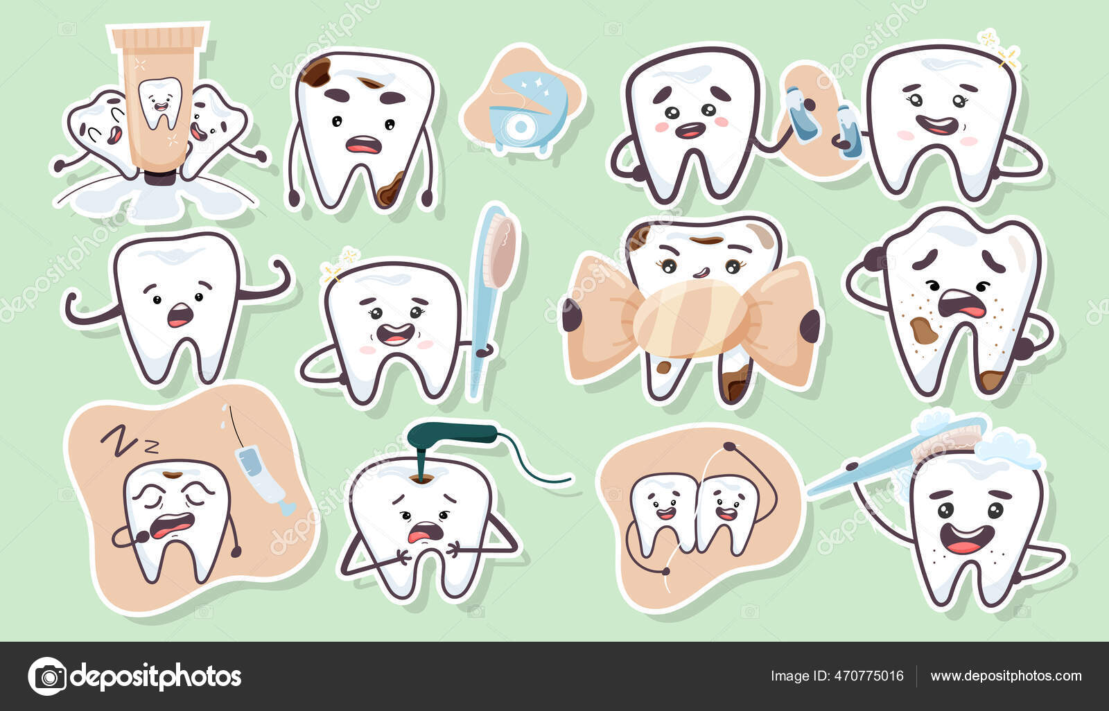 Big Set Funny Teeth Cartoon Style Vector Illustration Stock Photo by ...