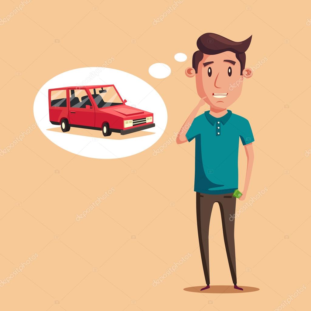 Hombre pensando en elegir. Dinero para gastos. Vectro ilustración de ...