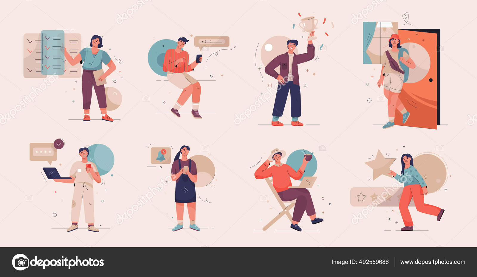 Vector character illustration with people in different scenes Stock ...