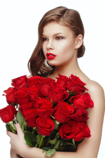 Girl with red roses — Stock Photo © Subbotina #52220145