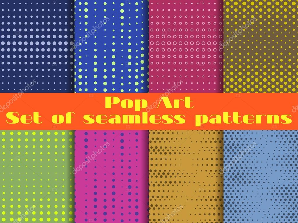 Dotted, Pop Art seamless pattern background. Set vector illustration ...