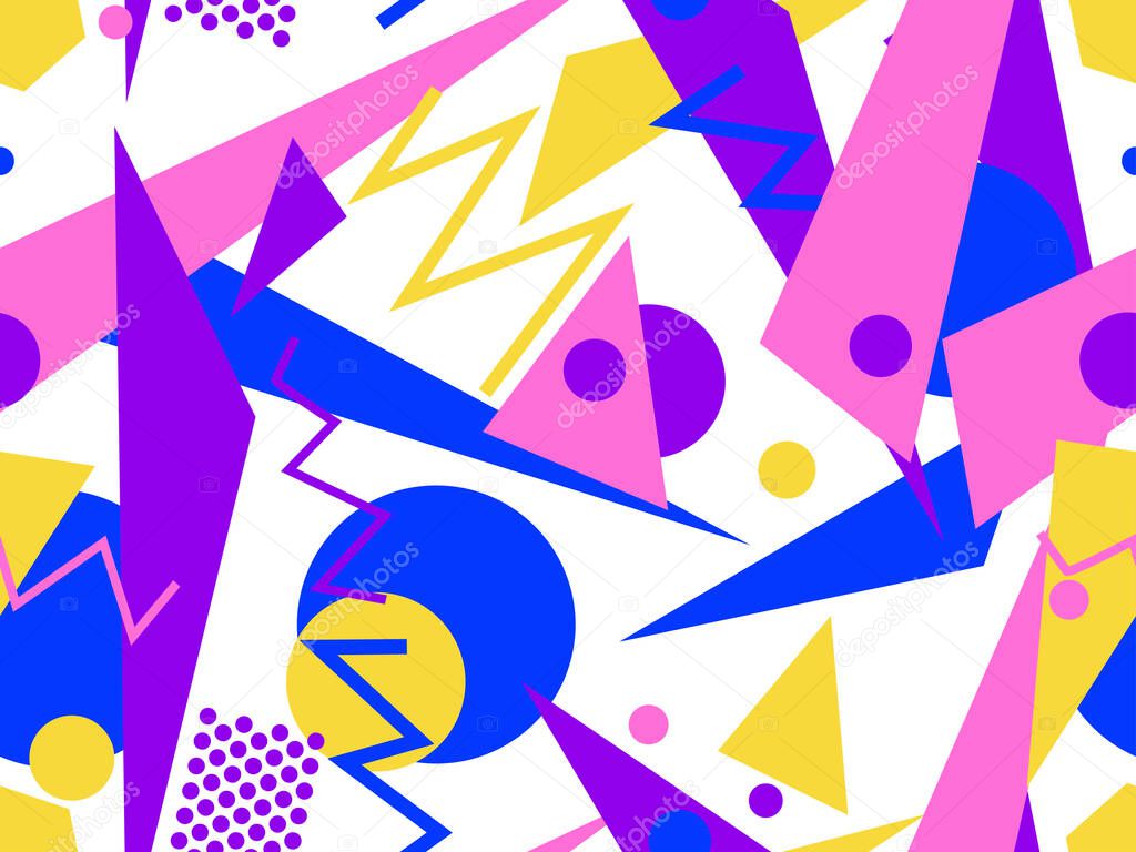 Patrón sin costuras de Memphis. Elementos geométricos memphis en el estilo de los años 80. Fondo ...