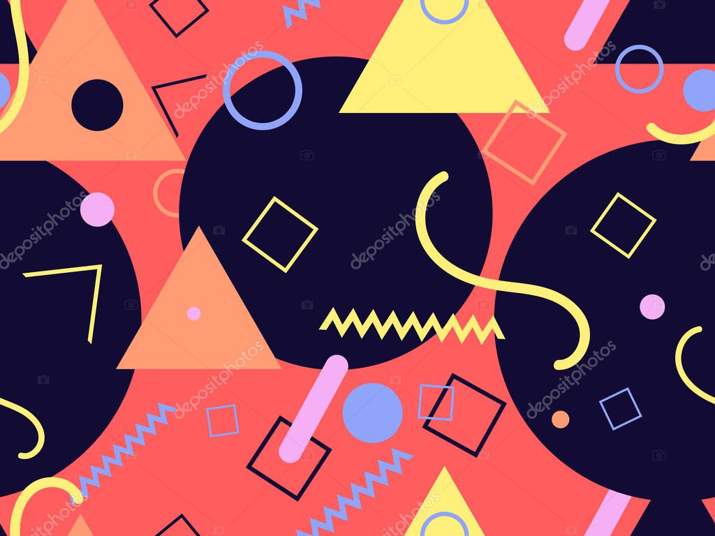 Patr n sin costuras de Memphis. Elementos geom tricos memphis en el estilo de los a os 80. Fondo ...