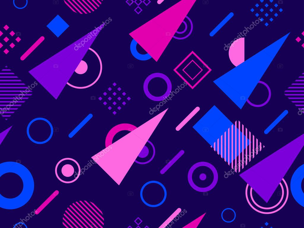 Patrón sin costuras de Memphis. Elementos geométricos memphis en el estilo de los años 80 ...