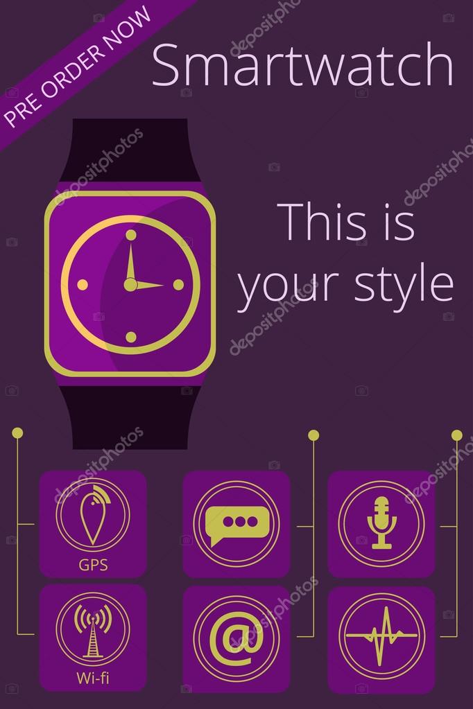 Smartwatch. Fitness tracker. Activity tracker. Vector promotion ...
