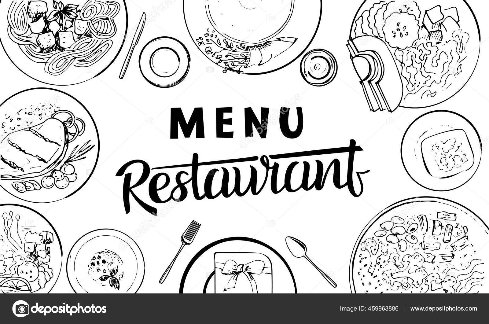 Modèle de menu pour un restaurant dans le style d'un croquis. Vecteur ...