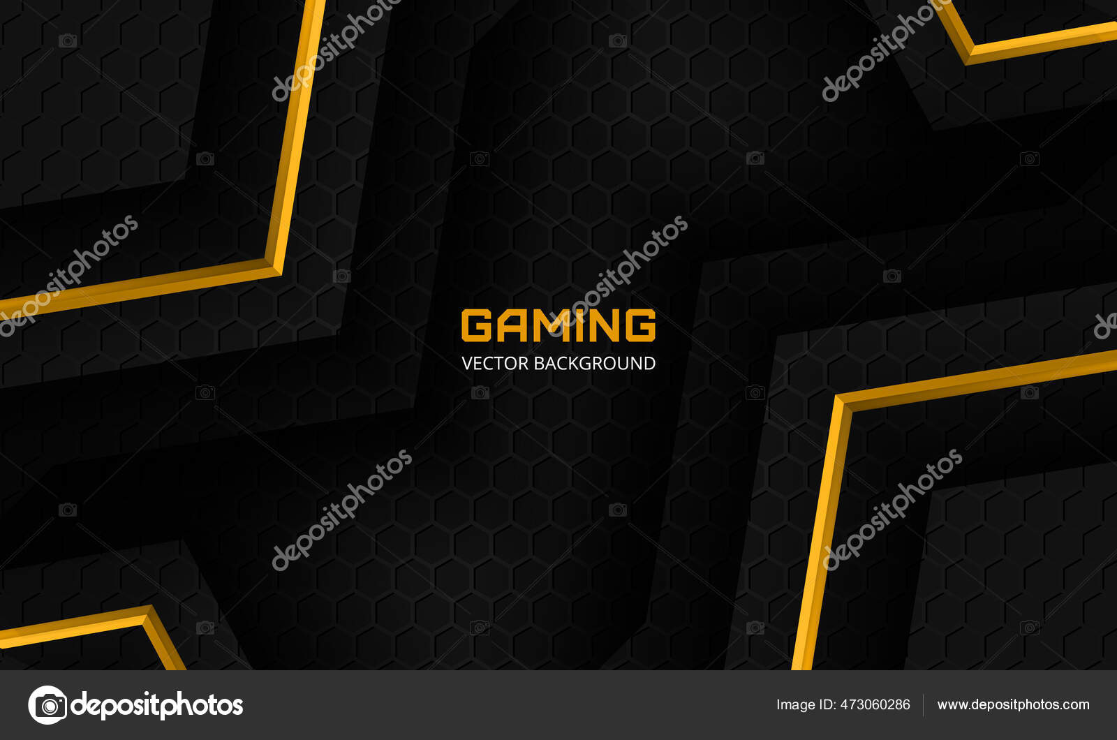Modern black gaming background with yellow angles hexagon carbon fiber ...