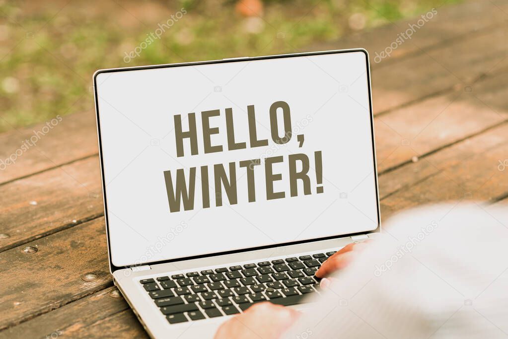 Inspiración mostrando signo Hola, Winter. Saludo de la idea de negocio ...