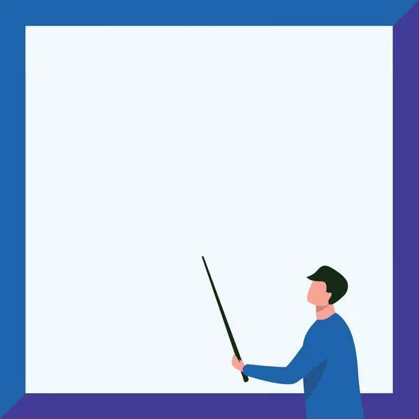 Instructor Dibujo Apuntando Pizarra Pizarra Mientras Sostiene Copa ...