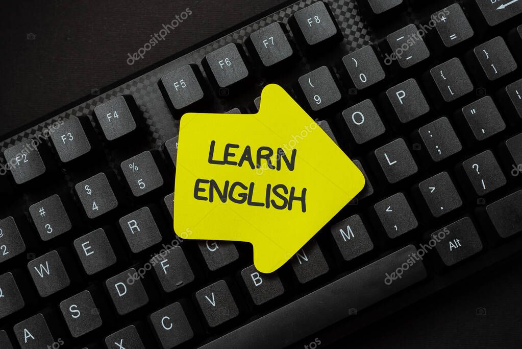 Letrero de escritura a mano Aprende inglés. escaparate de negocios para ...