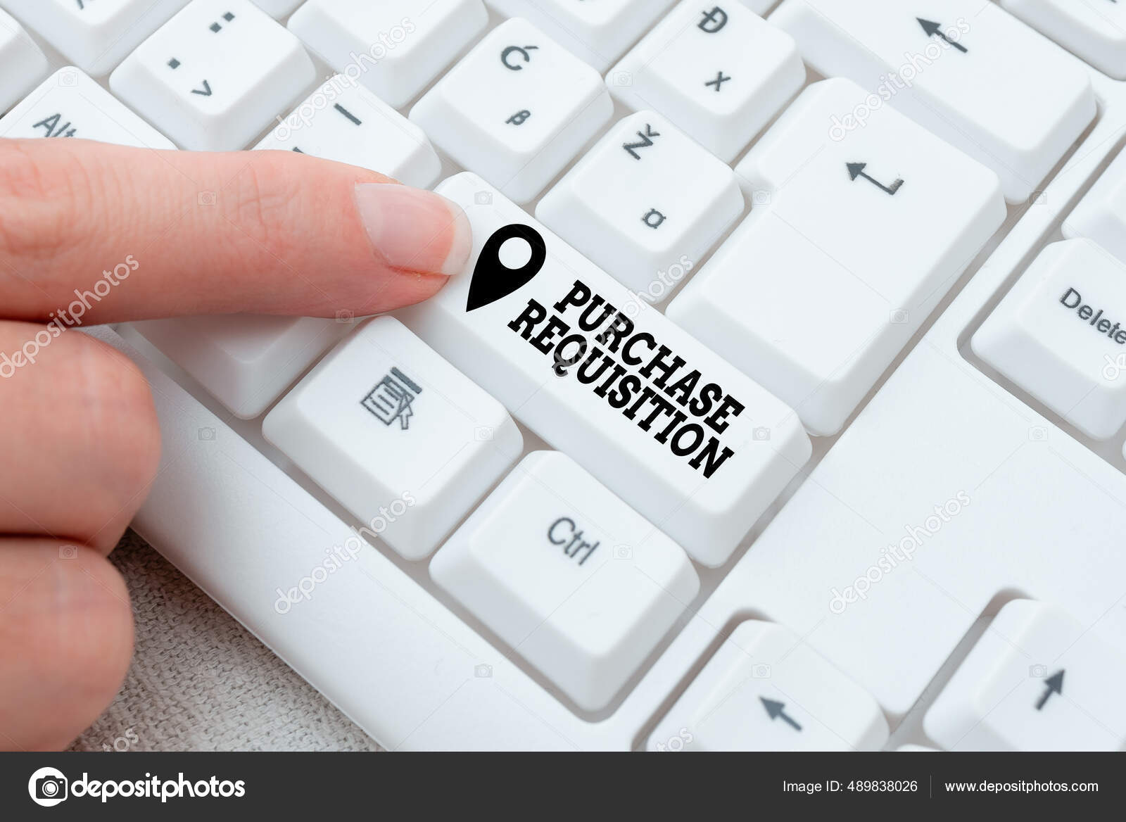 Sign displaying Purchase Requisition. Word Written on document used as ...