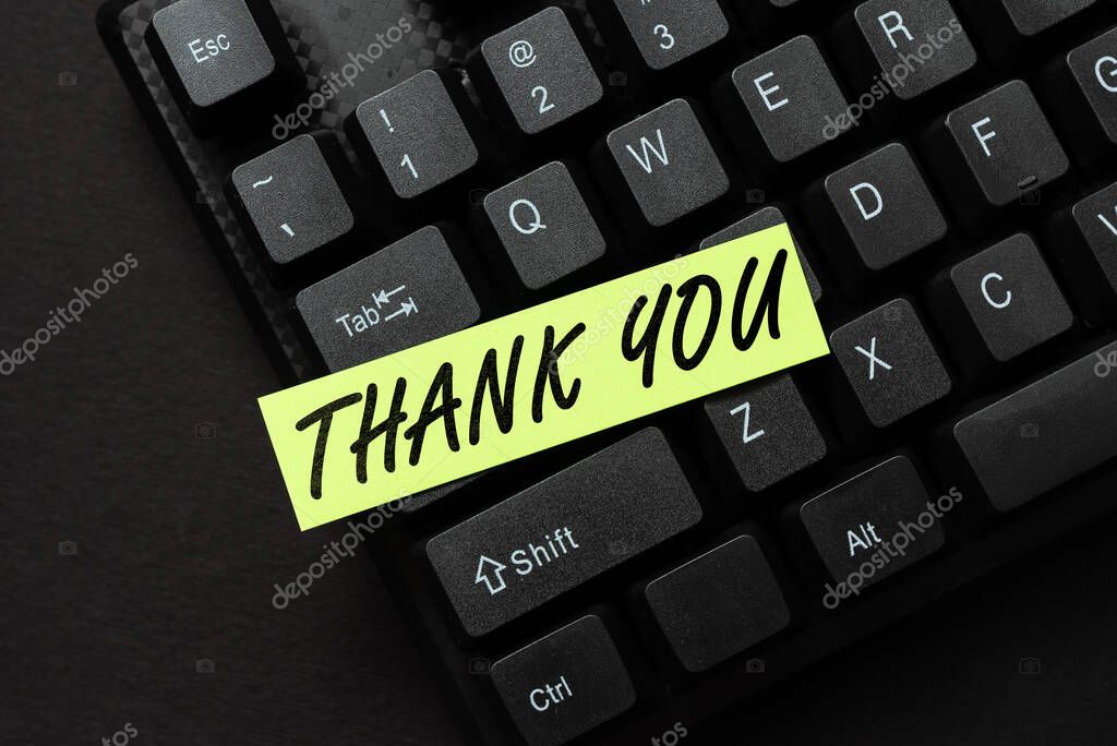 Letrero de escritura a mano Gracias. Negocios muestran una expresión ...