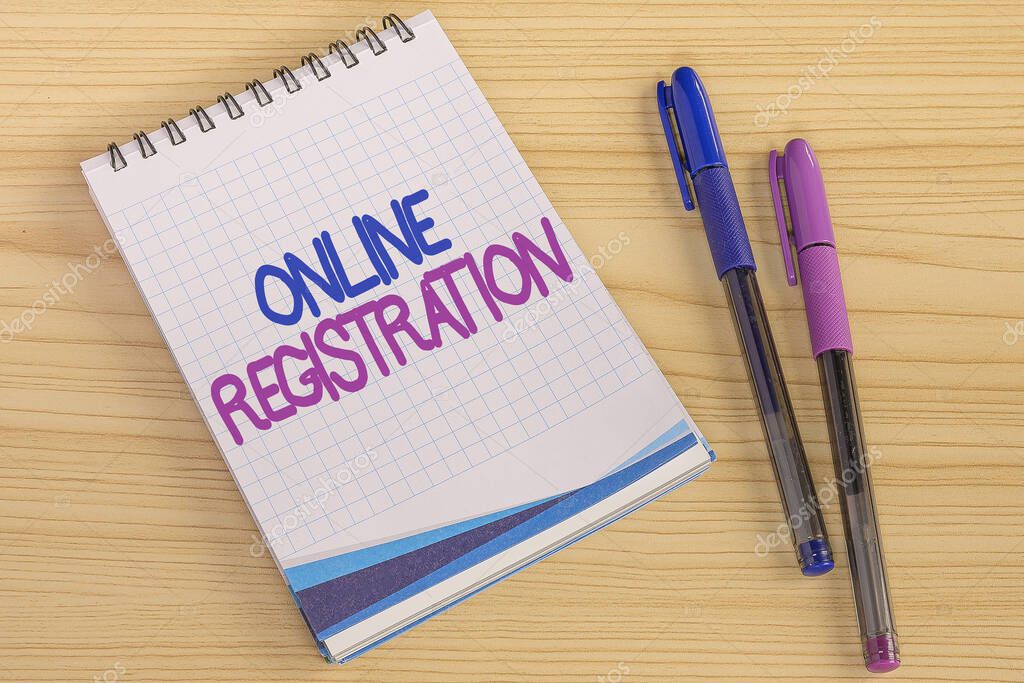 Signo de texto que muestra registro en línea. Concepto que significa ...