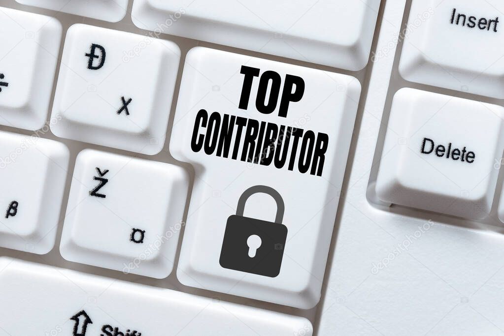 Señal mostrando Top Contributor. Persona de enfoque de negocios que ...