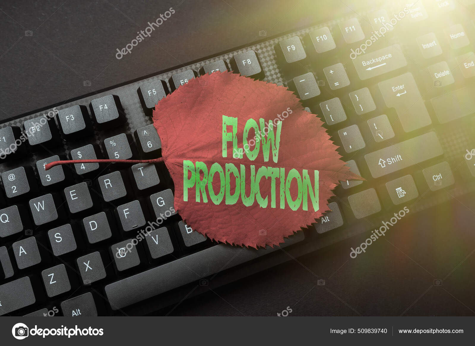 Handwriting text Flow Production. Business overview items are produced ...