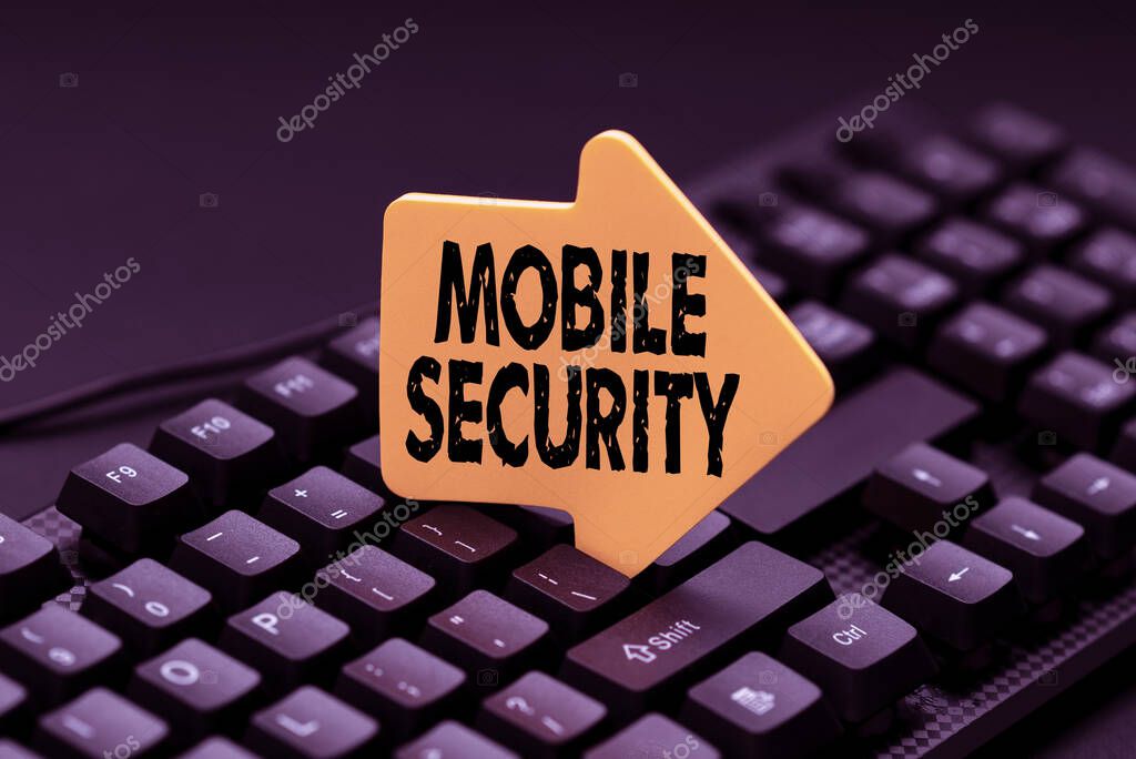 Signo de texto que muestra seguridad m vil. Concepto empresarial Protecci n del tel fono m vil ...