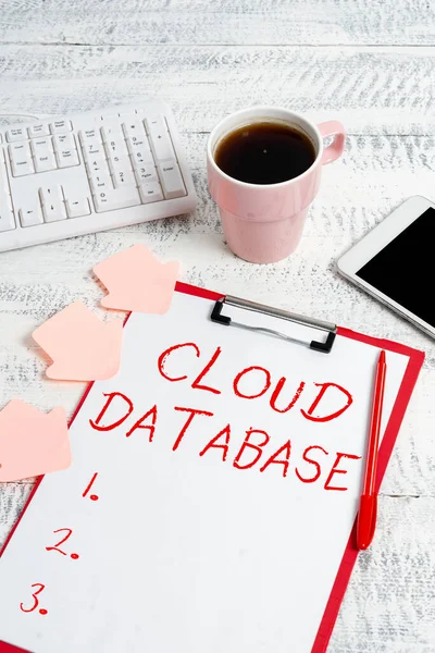 Text sign showing Cloud Database. Word for optimized or built for a virtualized computing ...