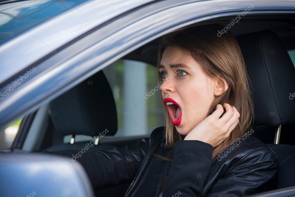Woman driver scared shocked before crash Stock Photo by ©Patramansky ...