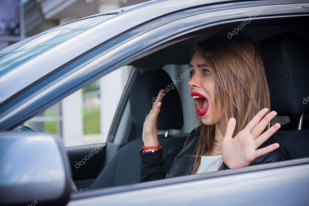 Woman driver scared shocked before crash Stock Photo by ©Patramansky ...