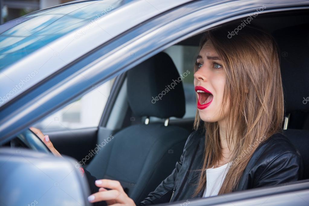 Woman driver scared shocked before crash Stock Photo by ©Patramansky ...