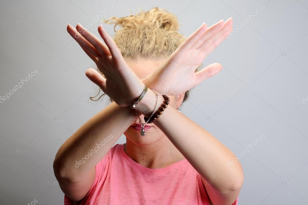 Woman showing x-stop sign — Stock Photo © Patramansky #95055576