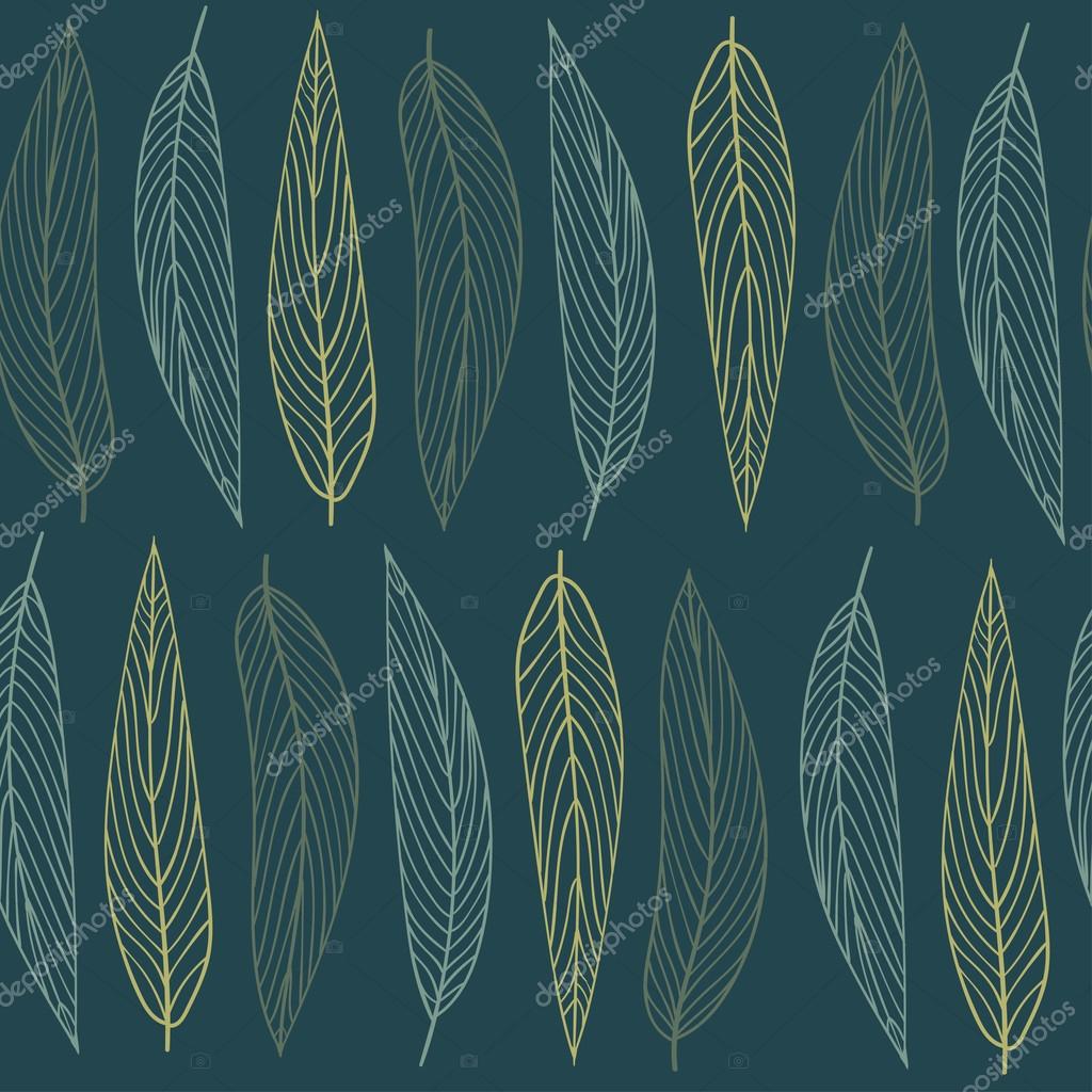 Dark green seamless stylized leaf pattern. Hand drawn decorative ...